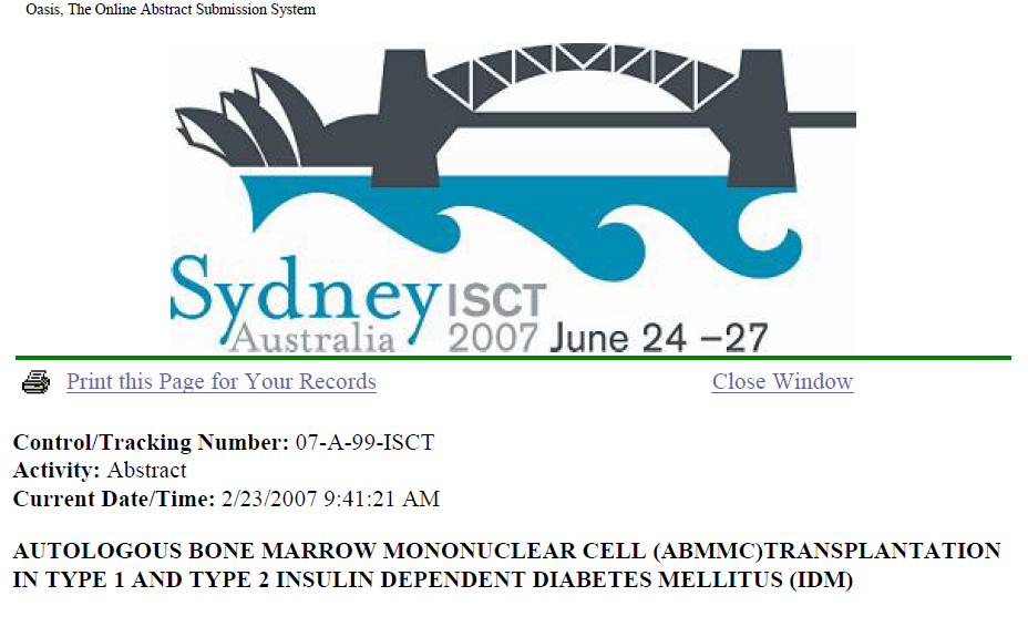 AUTOLOGOUS BONE MARROW MONONUCLEAR CELL (ABMMC)TRANSPLANTATIONIN TYPE 1 ...